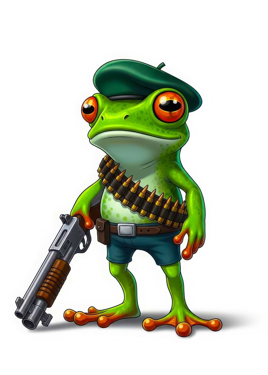 'Armed Frog Cartoon Character' Poster, picture, metal print, paint by ...