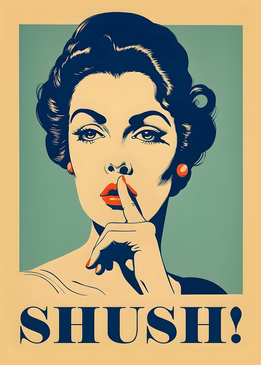 'Shush! Woman Pop Art Poster' Poster, picture, metal print, paint by ...