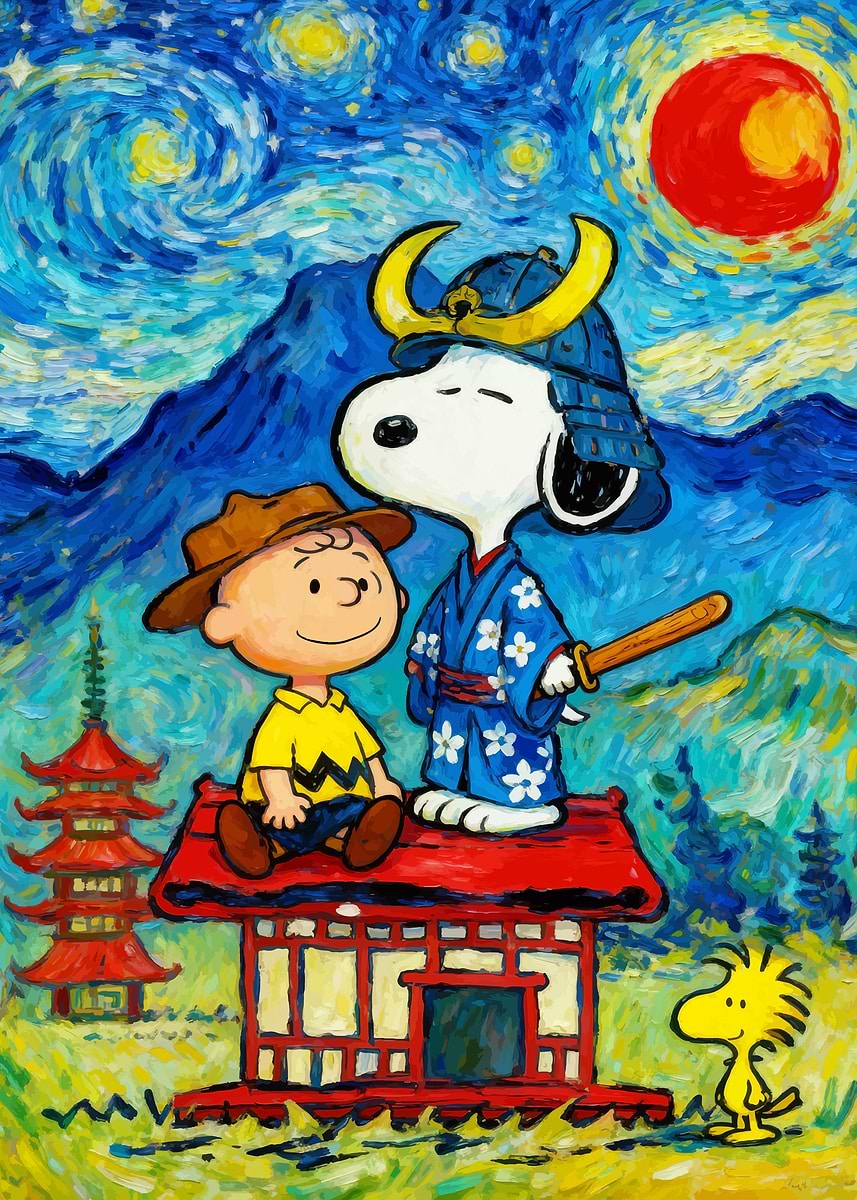 'Snoopy Samurai and Charlie Brown Art' Poster, picture, metal print ...