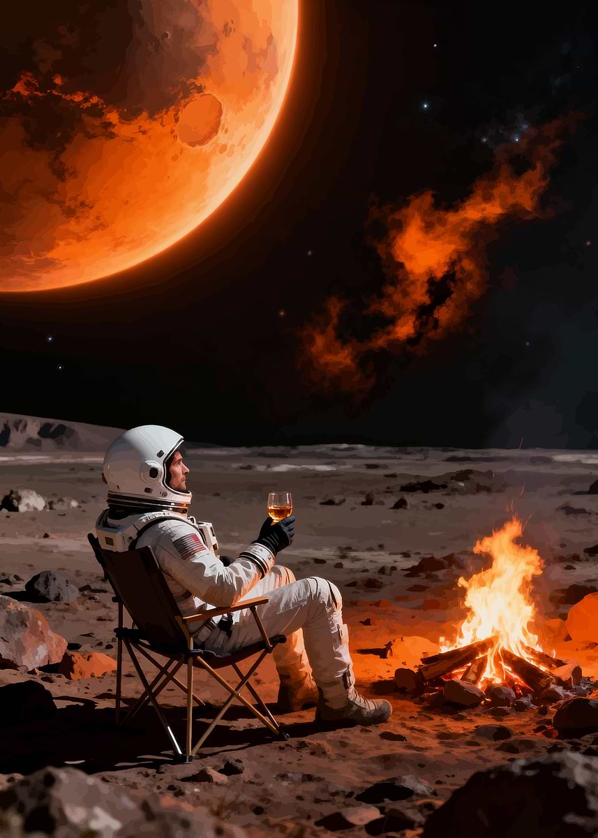 'Astronaut Relaxing on Mars with Drink' Poster, picture, metal print ...