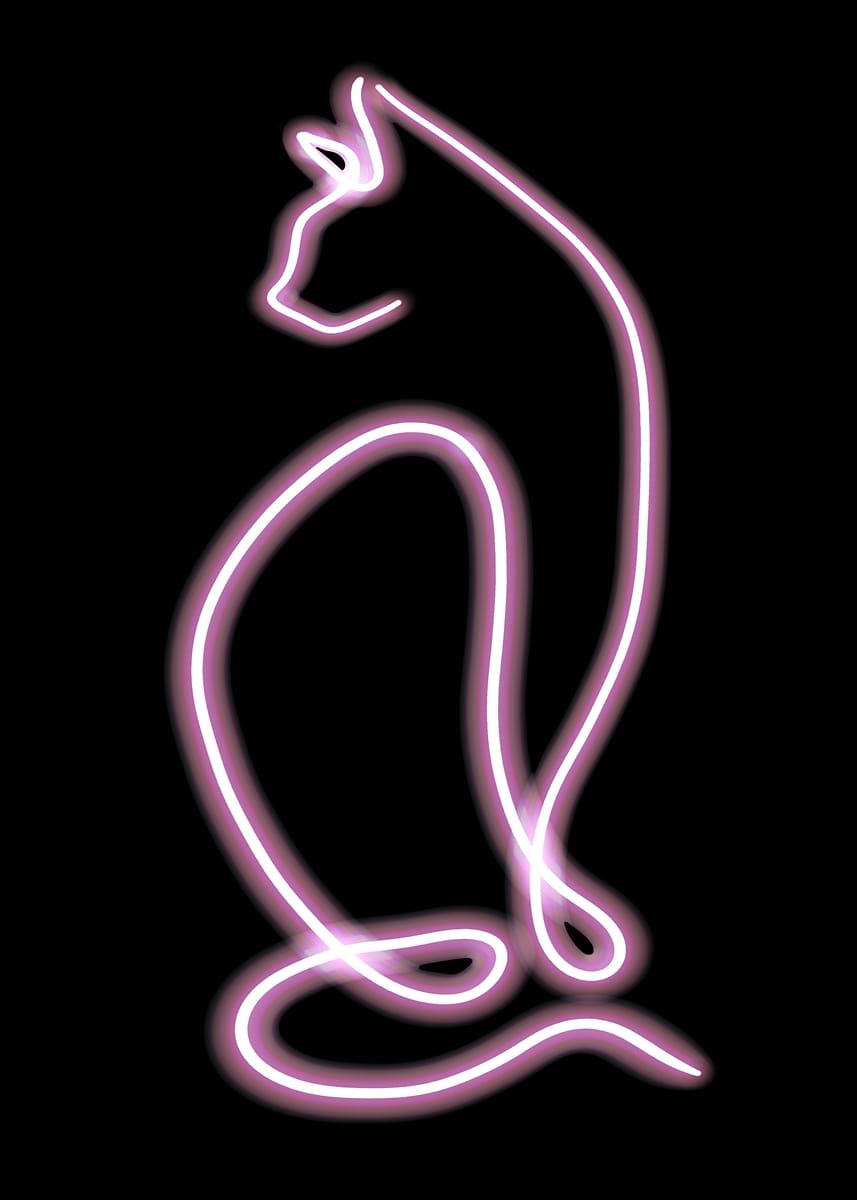 'Neon Cat Outline' Poster, picture, metal print, paint by ColourLitAura ...