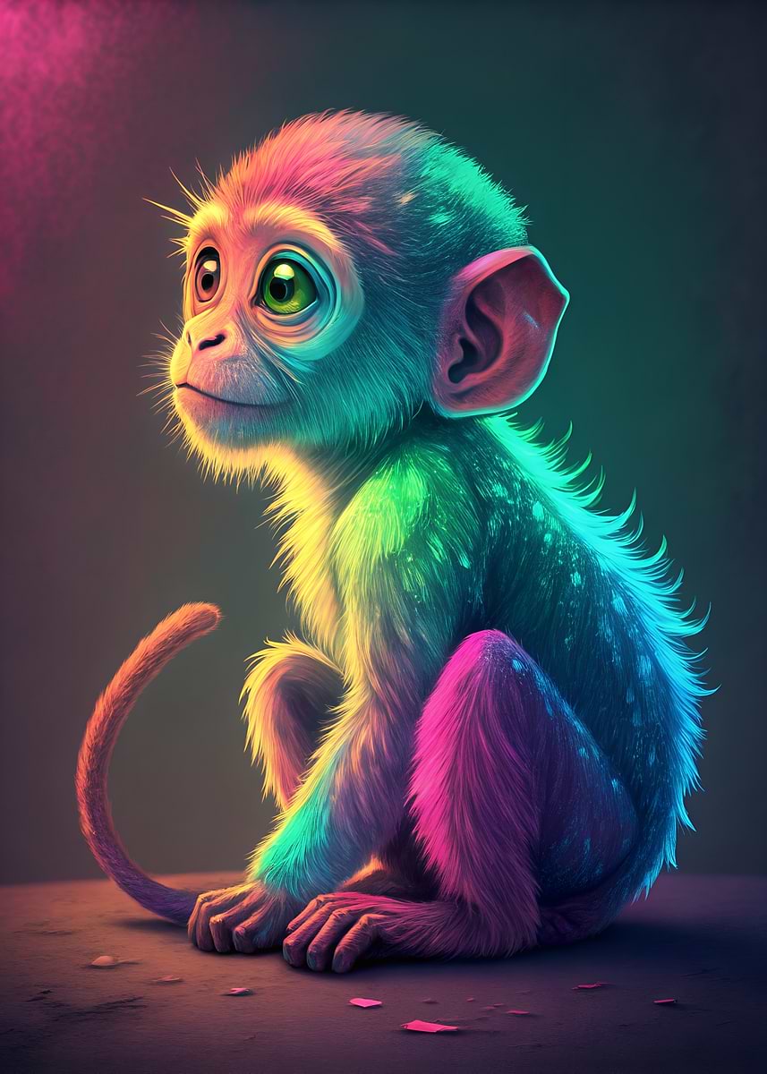 'Colorful Baby Monkey Portrait' Poster, picture, metal print, paint by ...