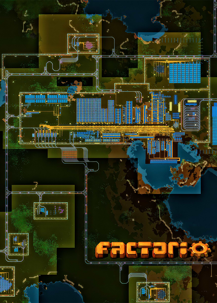 'Factorio Game Map Overview' Poster, picture, metal print, paint by Doom Chantel | Displate