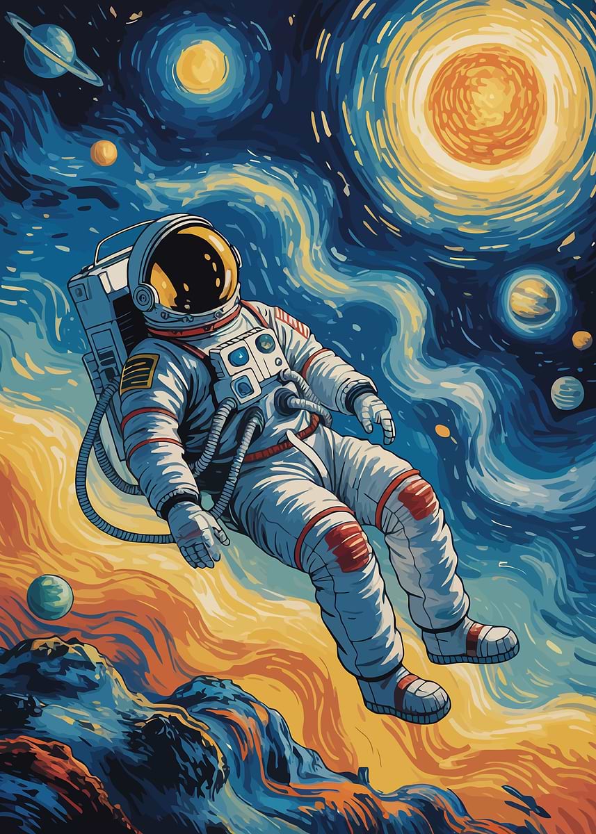 'Astronaut in Space, Van Gogh Style' Poster, picture, metal print ...