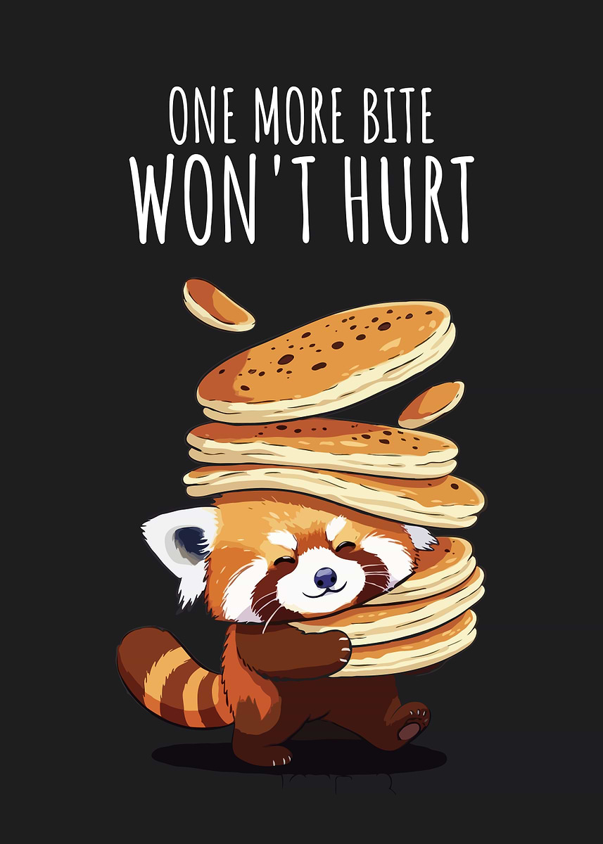 'Red Panda with Pancakes Illustration' Poster, picture, metal print ...