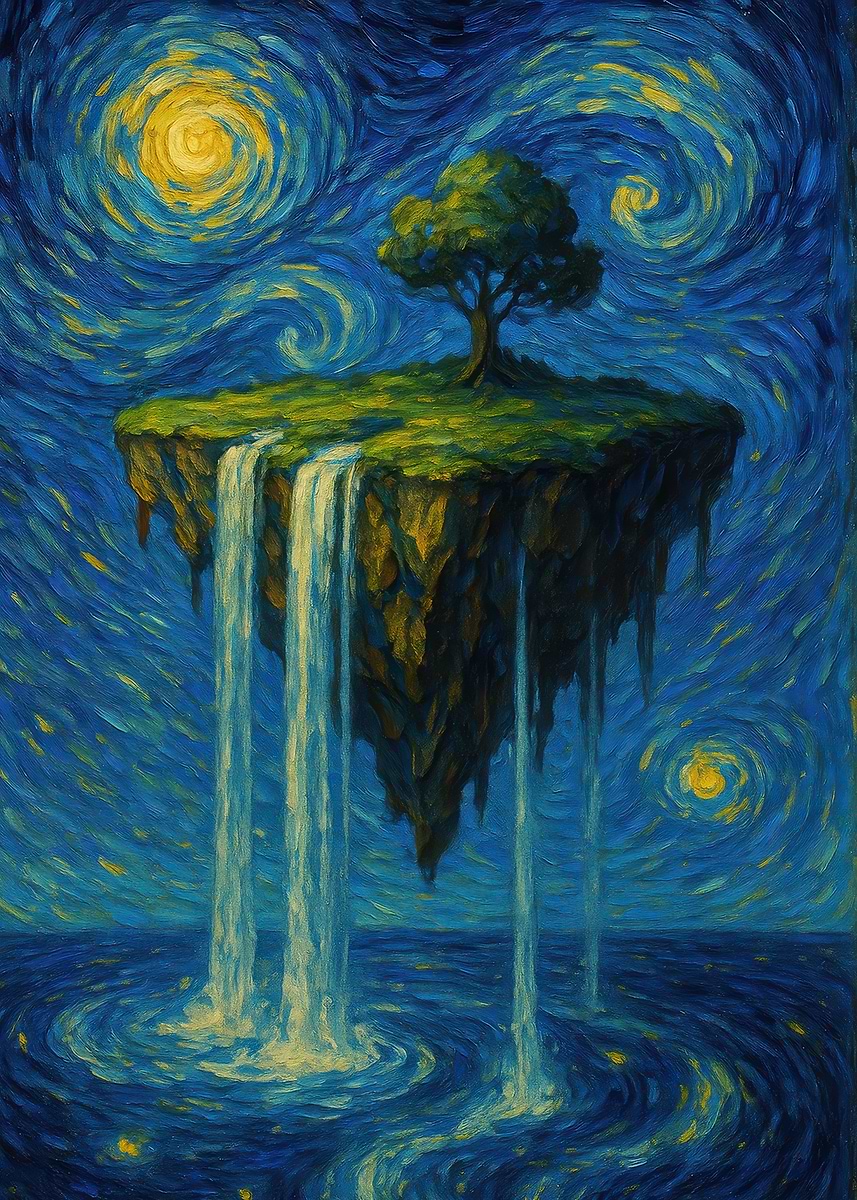 'Floating Island Waterfall Swirls' Poster, picture, metal print, paint ...