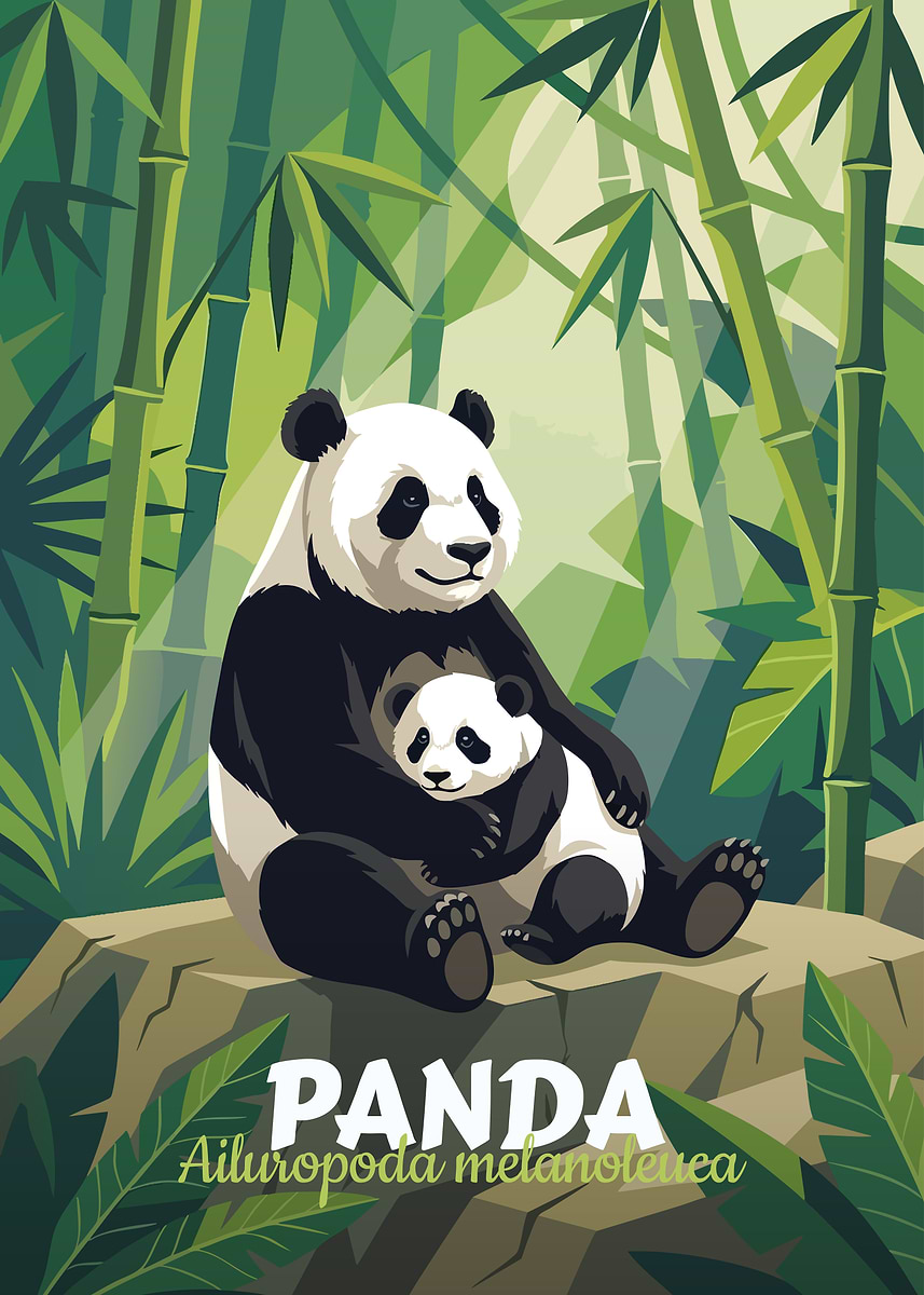'Panda and Cub in Bamboo Forest' Poster, picture, metal print, paint by ...