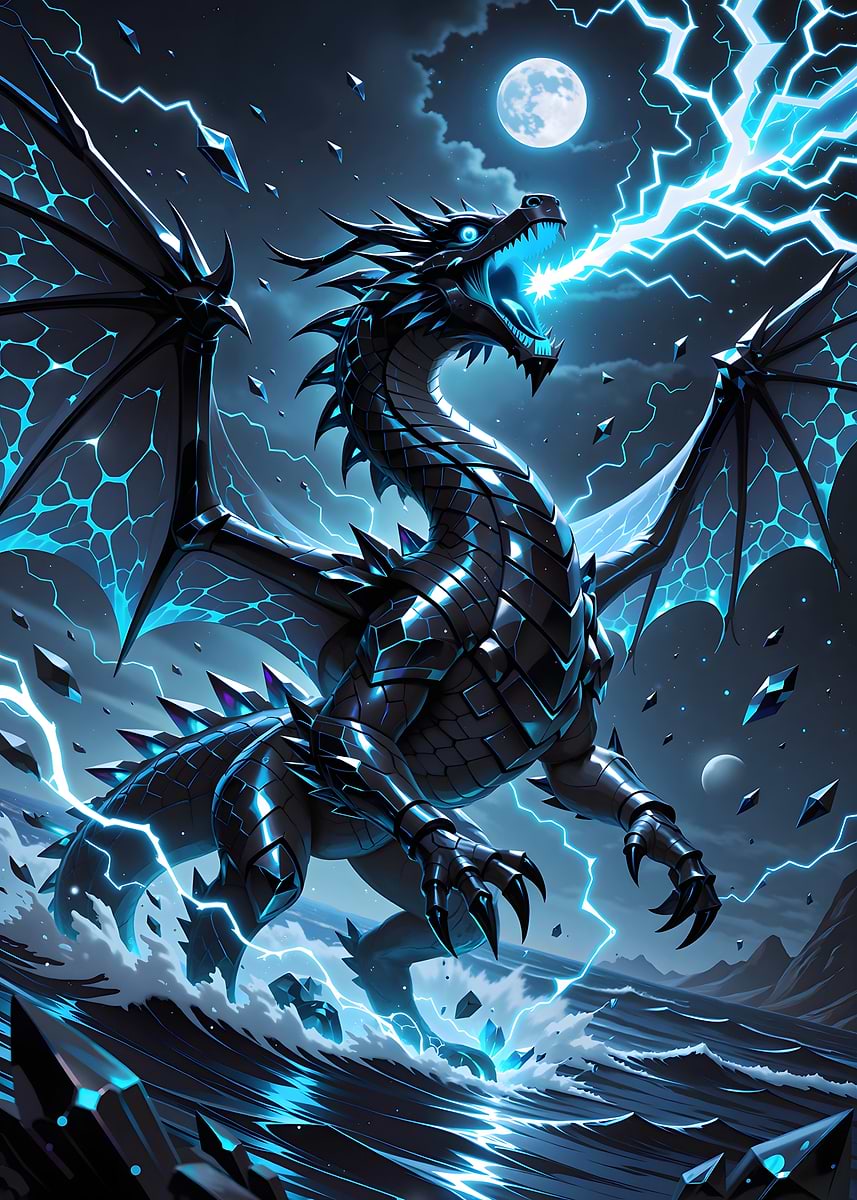 'Black Dragon with Lightning Breath' Poster, picture, metal print ...