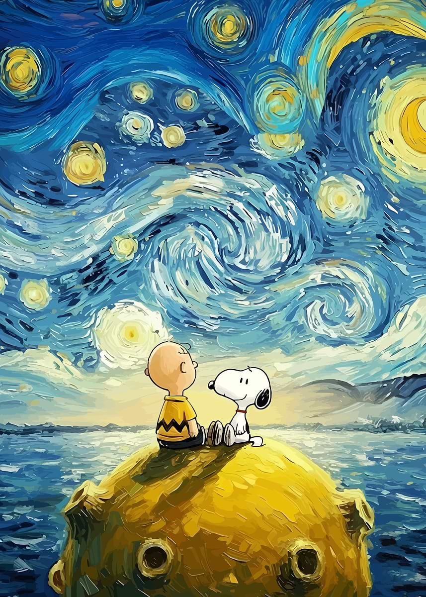 'Charlie Brown and Snoopy Starry Night' Poster, picture, metal print ...