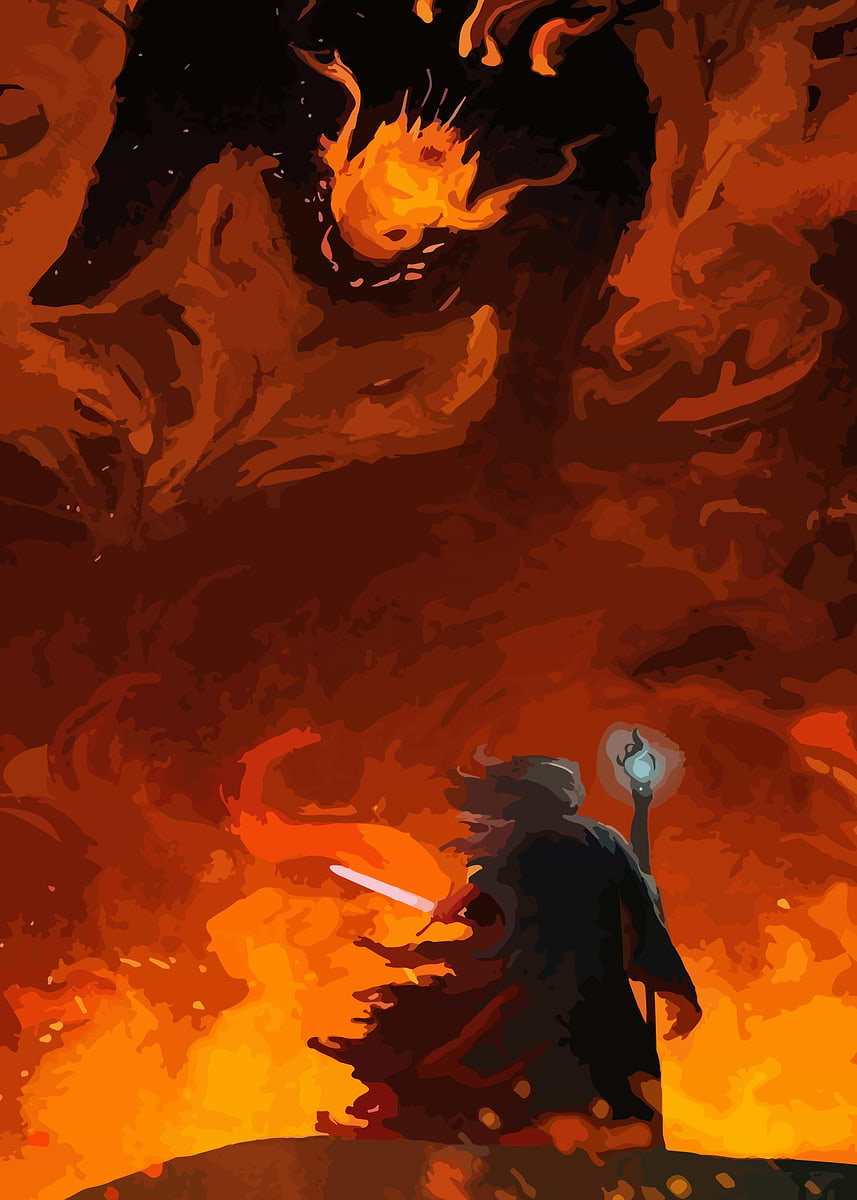 'Wizard Facing Fiery Demon' Poster, picture, metal print, paint by ...