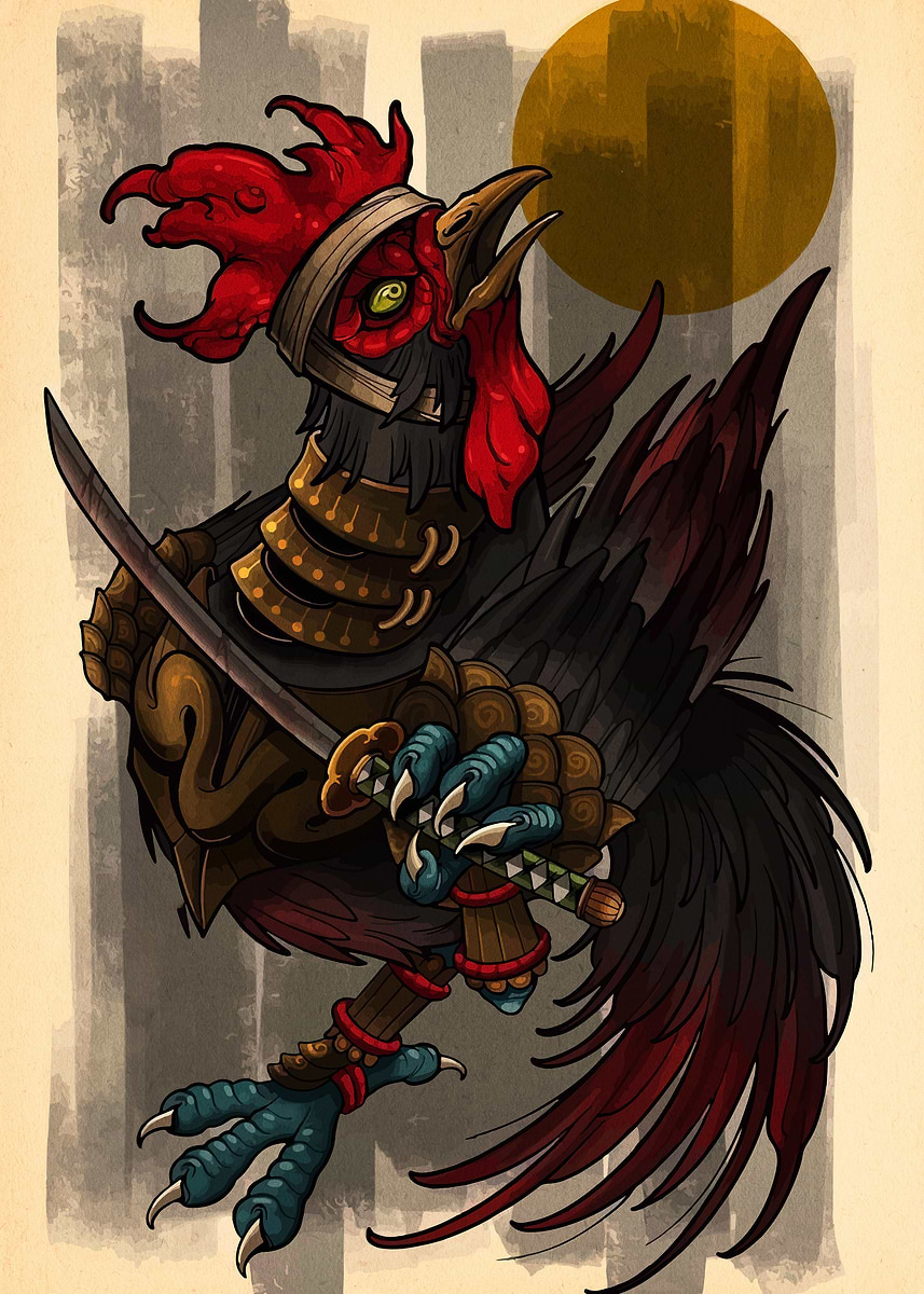 'Samurai Chicken Illustration' Poster, picture, metal print, paint by ...