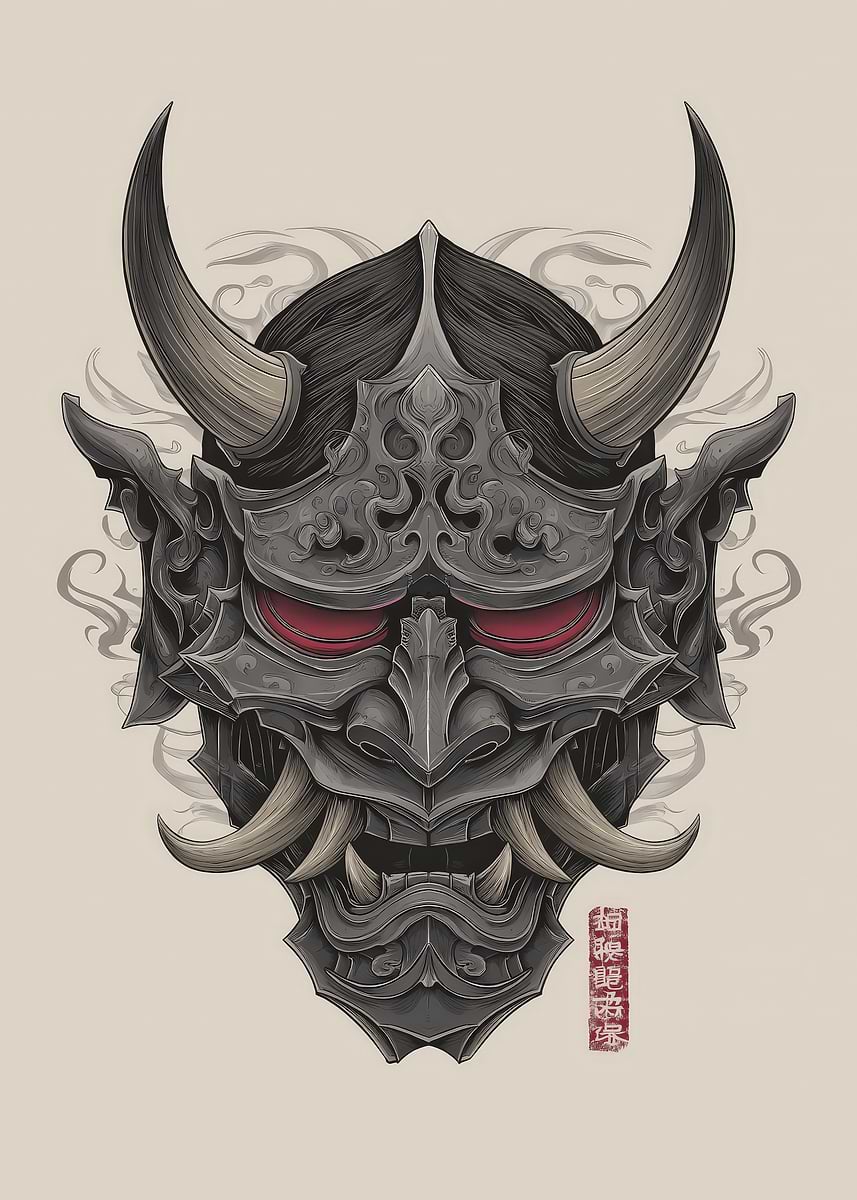 'Oni Mask' Poster, picture, metal print, paint by GLITCHED ART | Displate