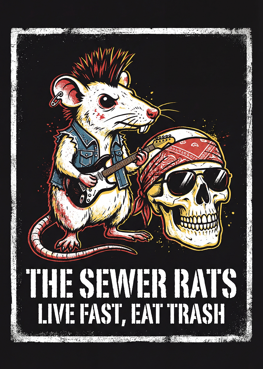 'Punk Rat Band with Skull' Poster, picture, metal print, paint by Color ...