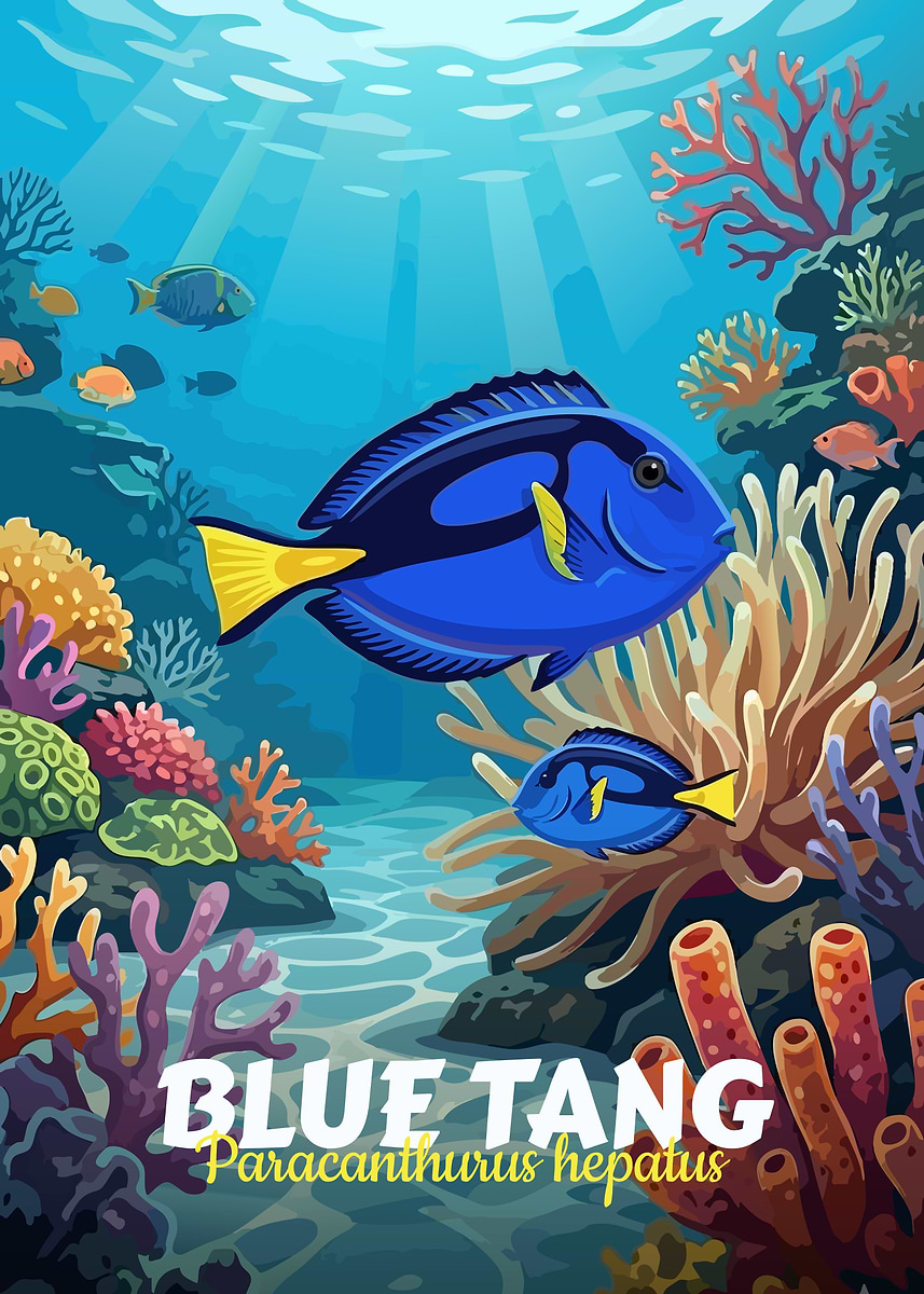 'Blue Tang Fish Underwater Coral Reef' Poster, picture, metal print ...