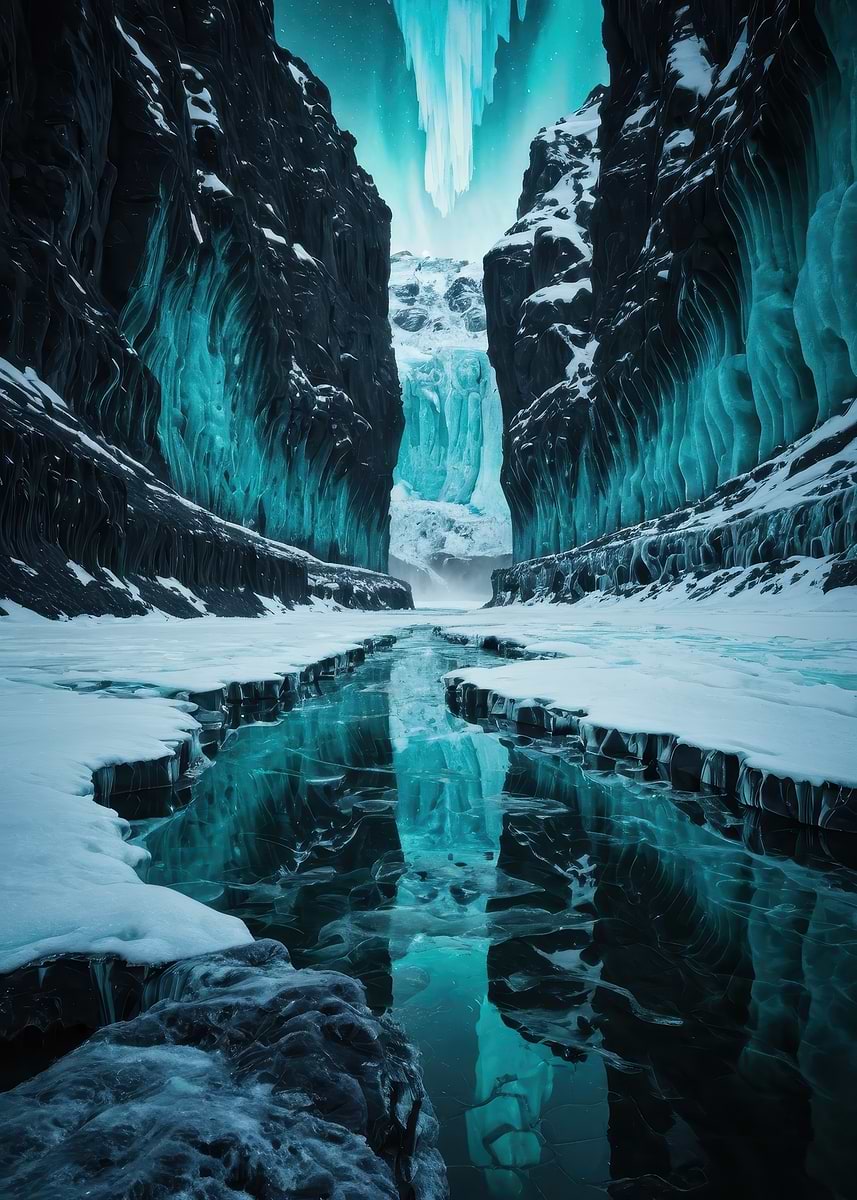 'Frozen Turquoise Canyon — Icy Gorge with Reflective Frozen River ...