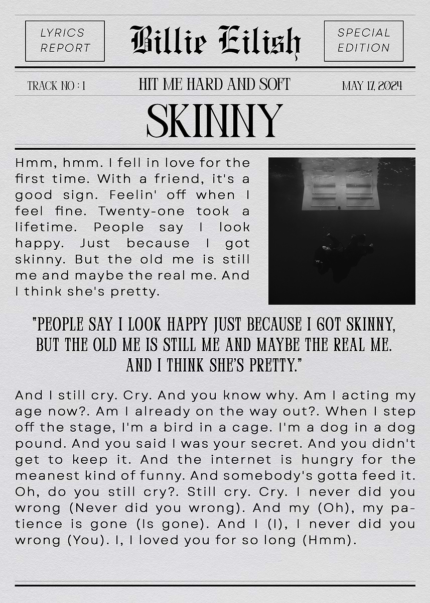 'Billie Eilish - Skinny Lyrics' Poster, picture, metal print, paint by ...