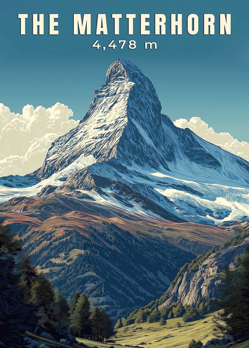 'The Matterhorn — Vintage Travel Poster & Swiss Alps Alpine Poster for ...
