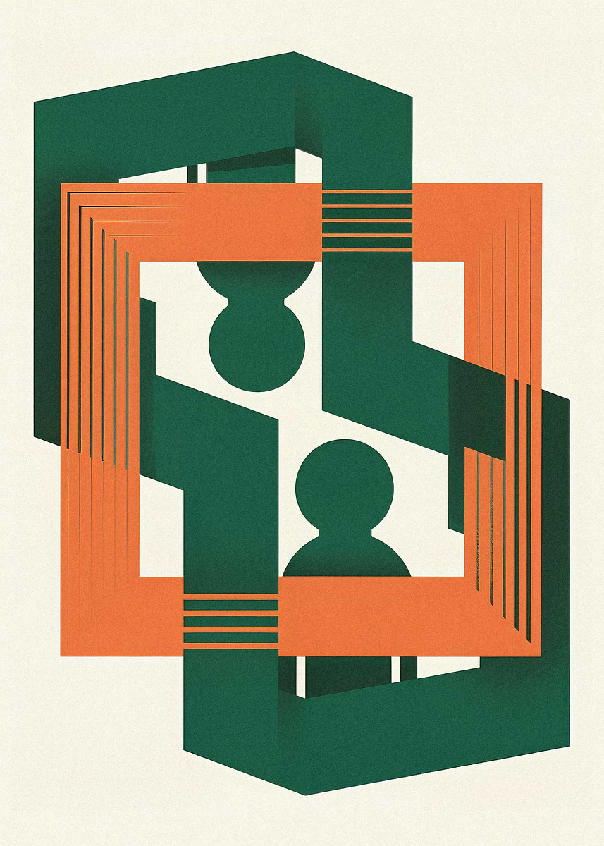 ' Bauhaus Style Geometric Interlock Emerald and Rust' Poster, picture ...