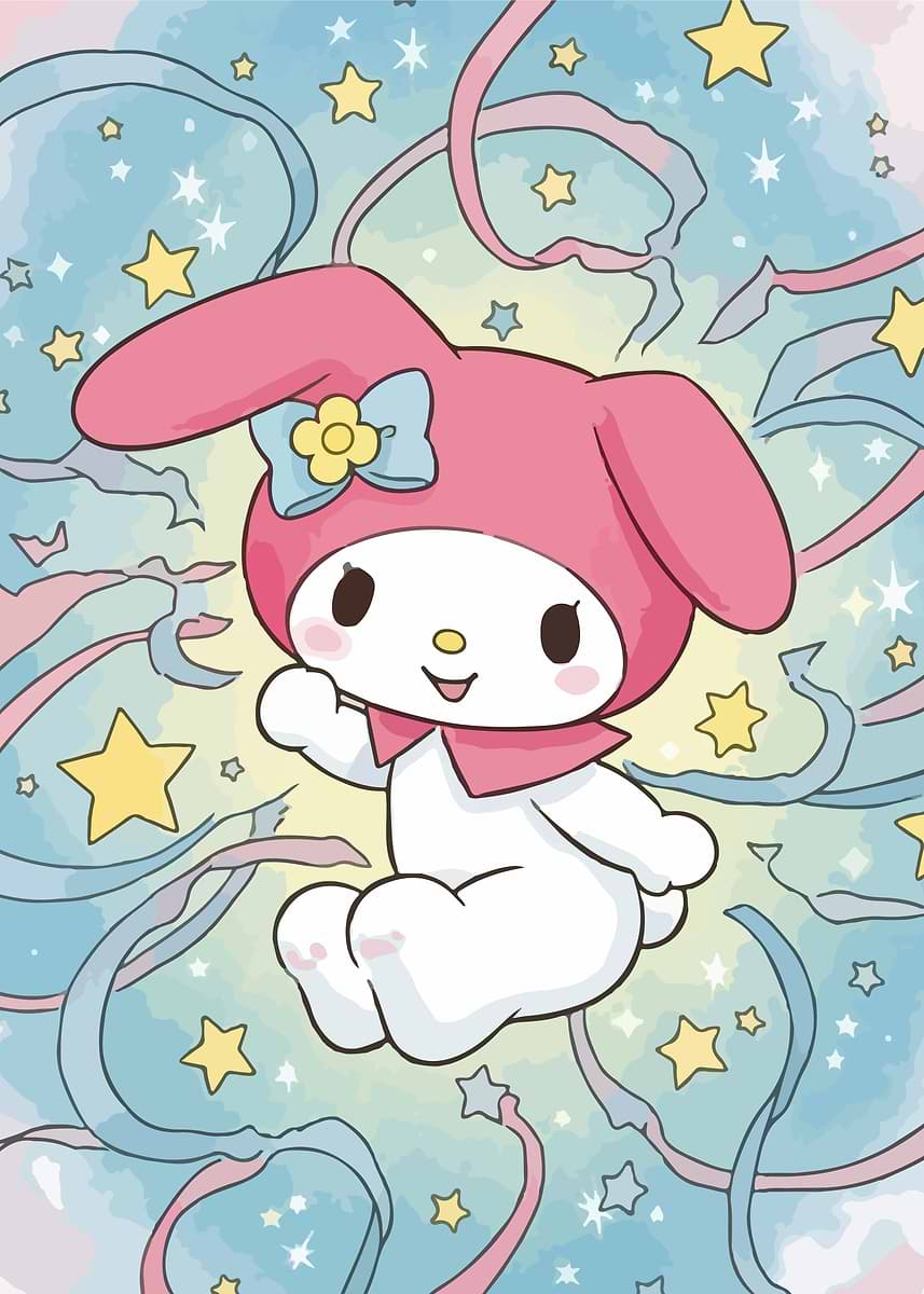 'My Melody Illustration with Stars and Ribbons' Poster, picture, metal ...