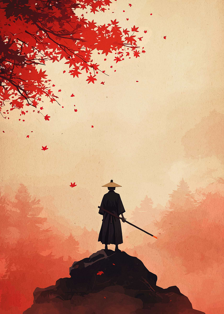 'Samurai in Autumn Landscape' Poster, picture, metal print, paint by ...
