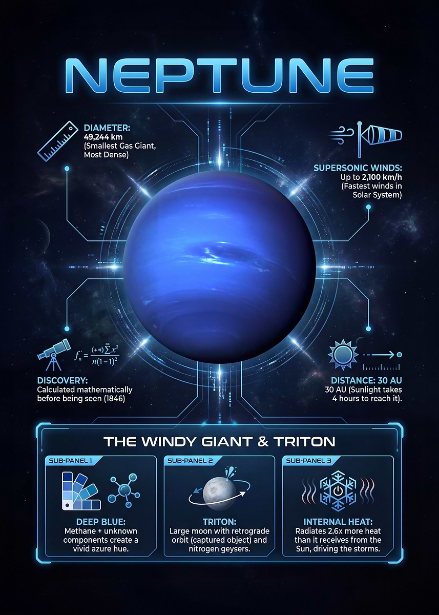 'Neptune infographic with facts and data' Poster, picture, metal print ...