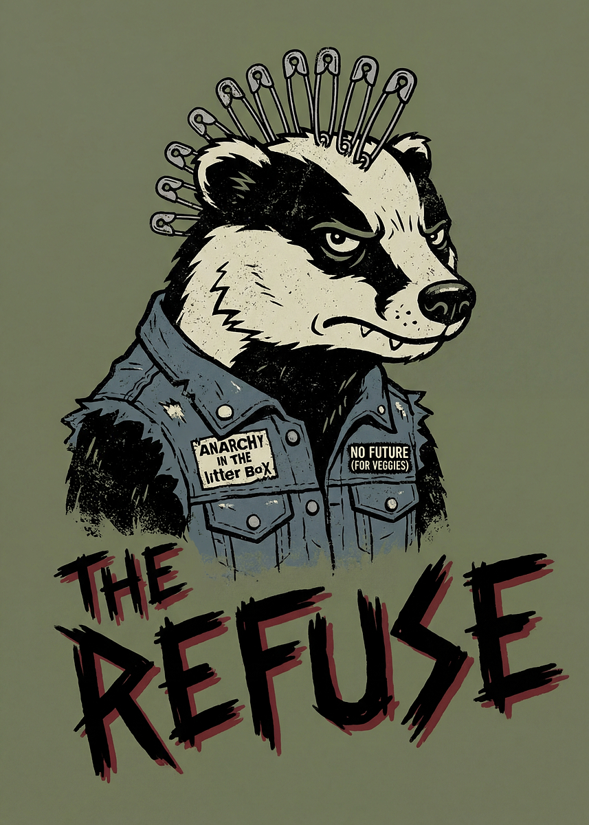 'Punk Badger with Safety Pins' Poster, picture, metal print, paint by ...