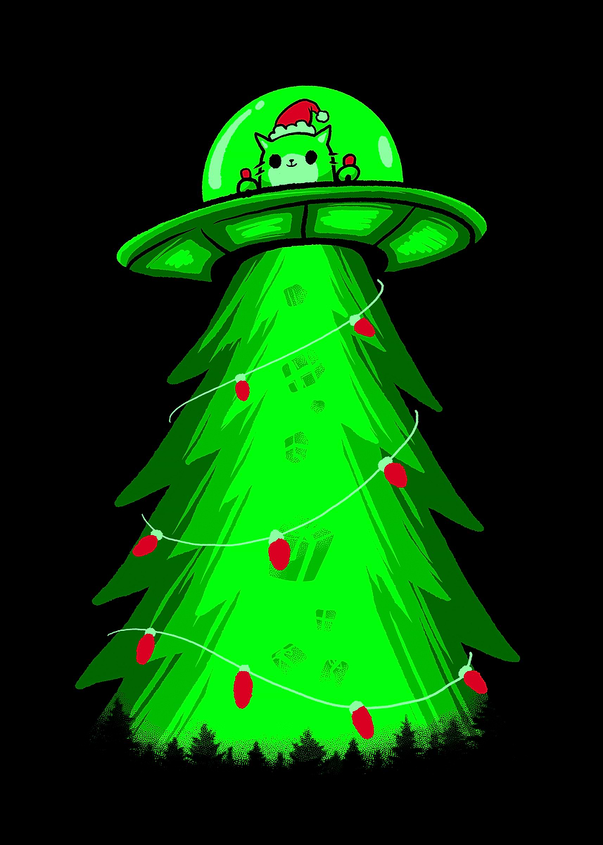 'Christmas Alien Cat Abduction' Poster, picture, metal print, paint by ...