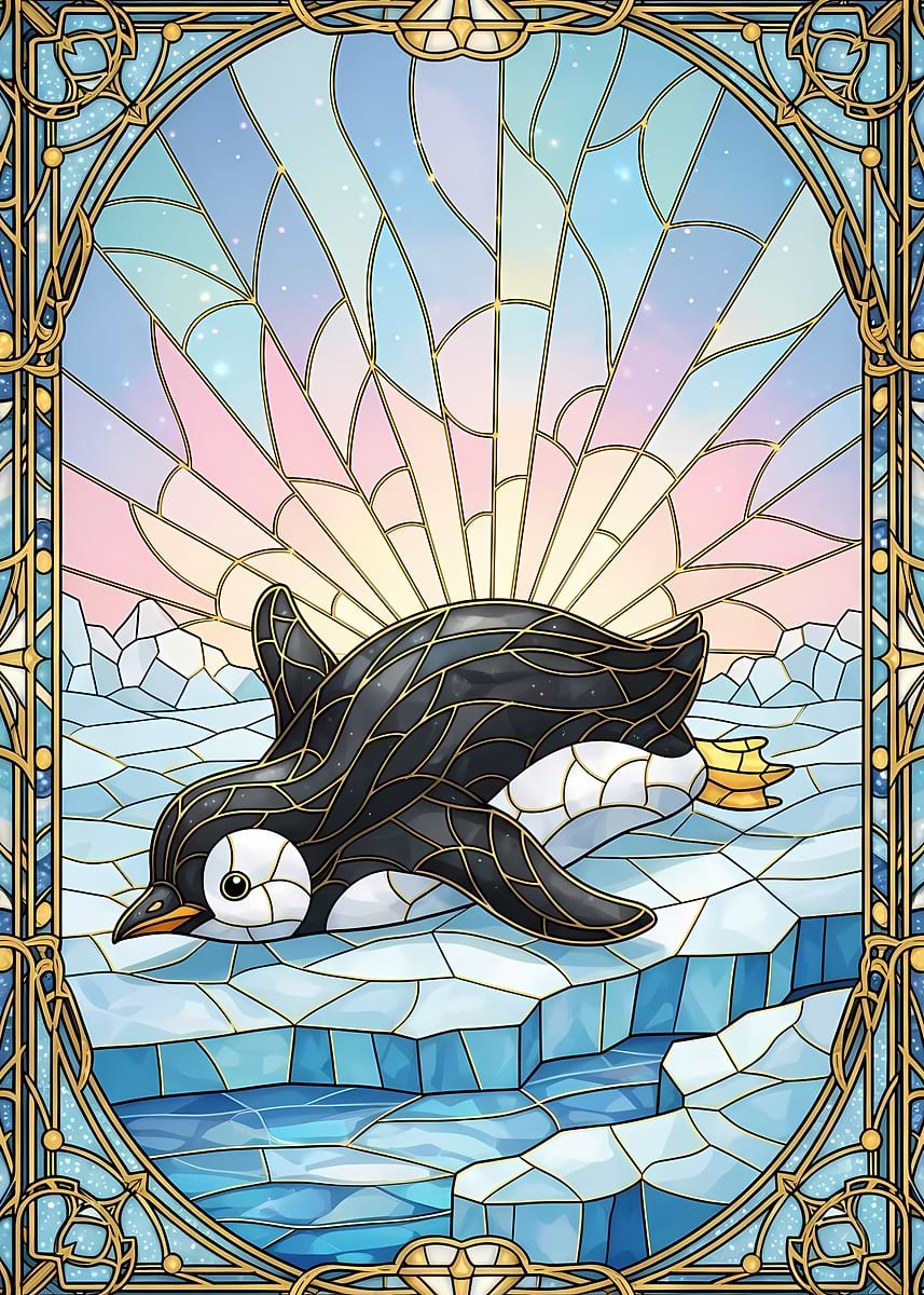 'Stained Glass Penguin on Ice' Poster, picture, metal print, paint by ...