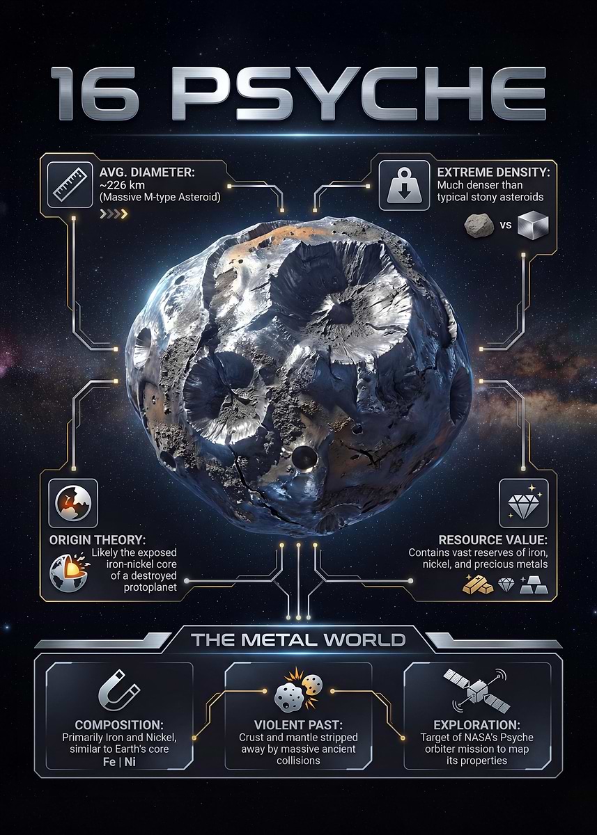 '16 Psyche Asteroid Infographic' Poster, picture, metal print, paint by ...