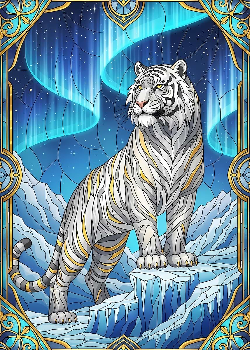 'White Tiger Aurora Stained Glass Art' Poster, picture, metal print ...