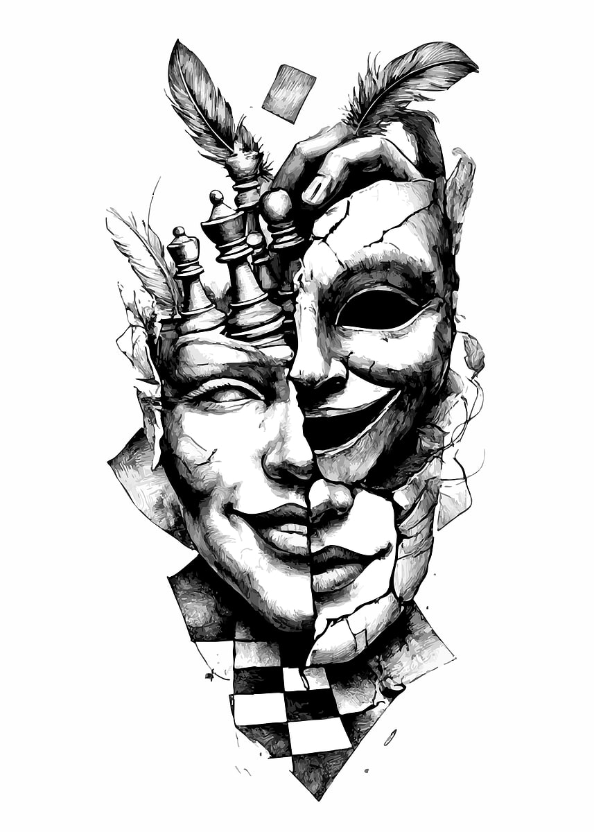 'Chess, Mask, and Face Illustration' Poster, picture, metal print ...