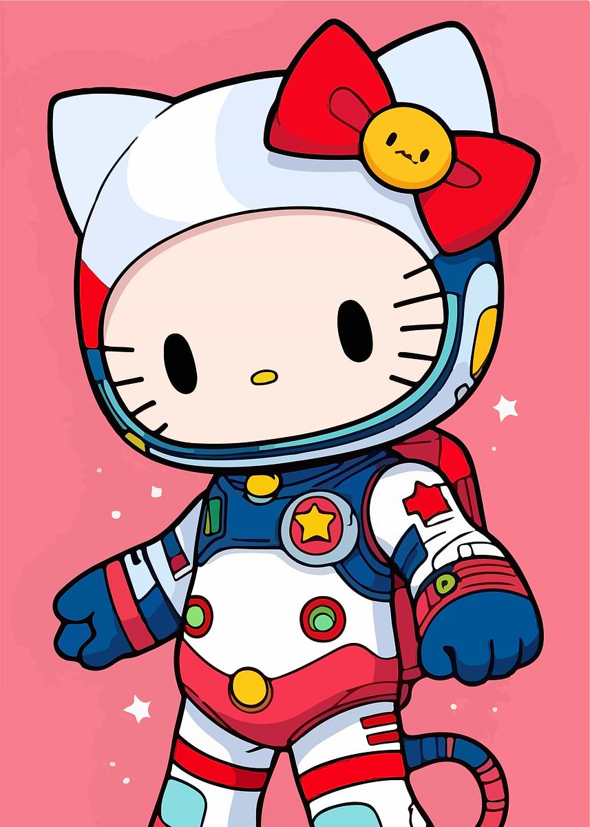 'Hello Kitty Astronaut Cartoon Illustration' Poster, picture, metal ...