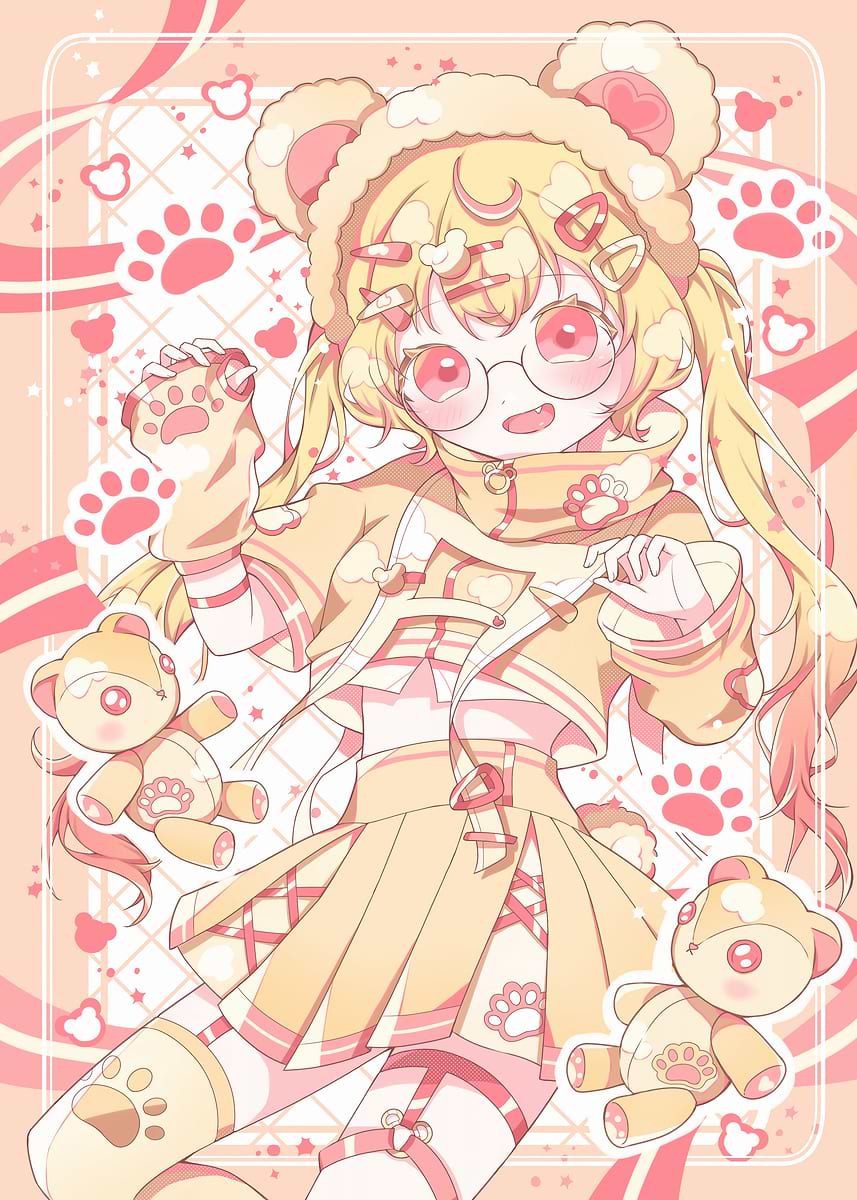 'Anime Girl in Bear Costume' Poster, picture, metal print, paint by ...
