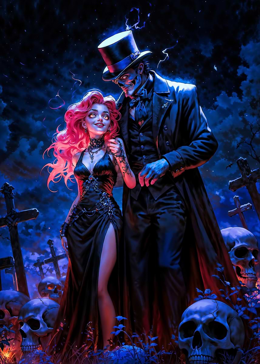 'Gothic Couple Baron Samedi and Maman Brigitte in Graveyard' Poster ...