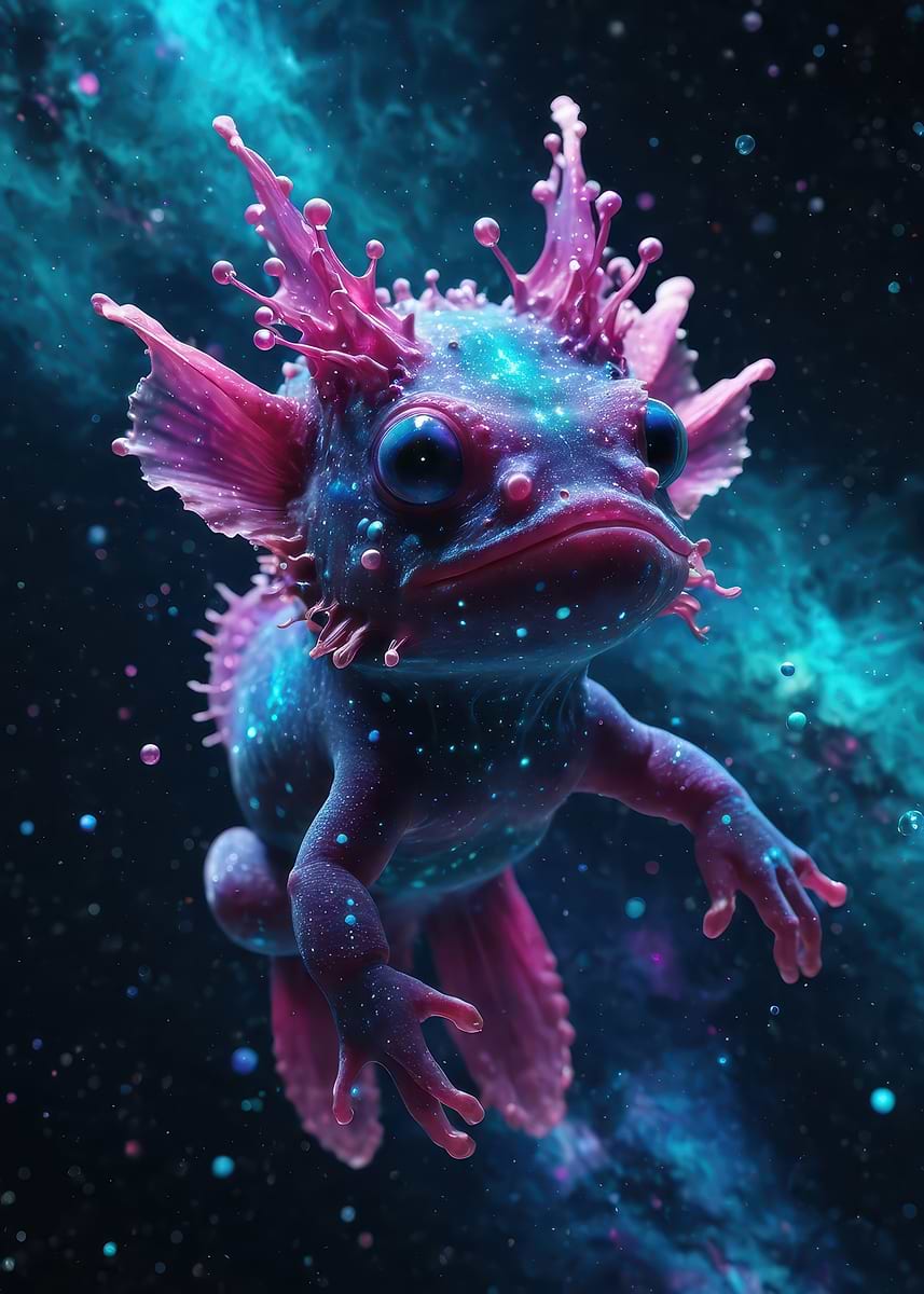'Galactic Axolotl — Neon Cosmic Salamander Digital Art Print' Poster ...