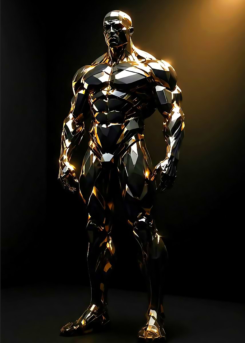 'Golden Geometric Muscular Figure' Poster, picture, metal print, paint ...