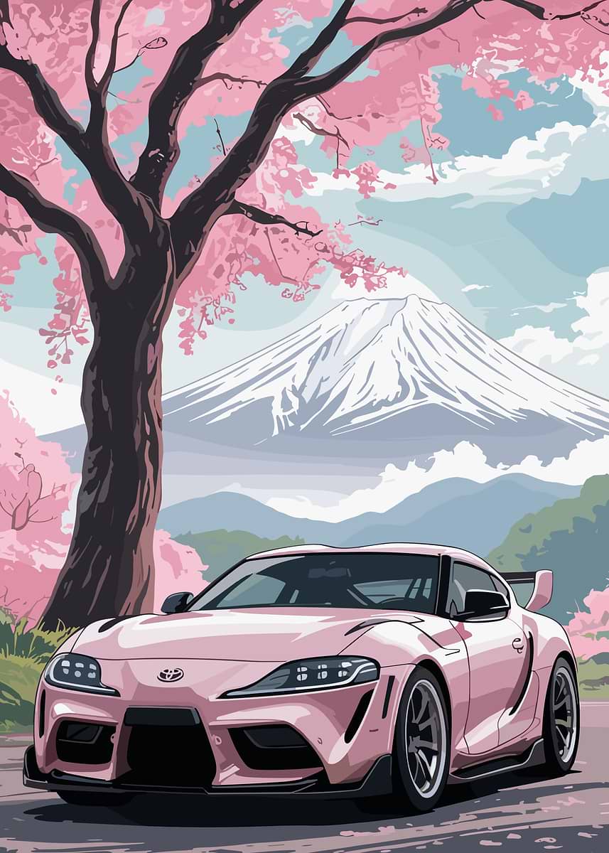 'Toyota Supra sports Mount Fuji blooming cherry blossom tree' Poster ...