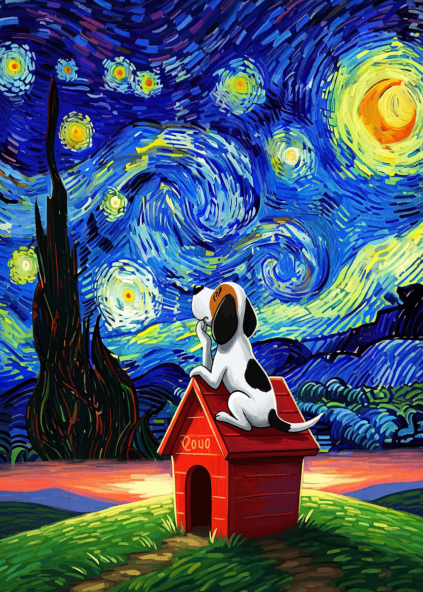 'Dog Starry Night Painting' Poster, picture, metal print, paint by ...