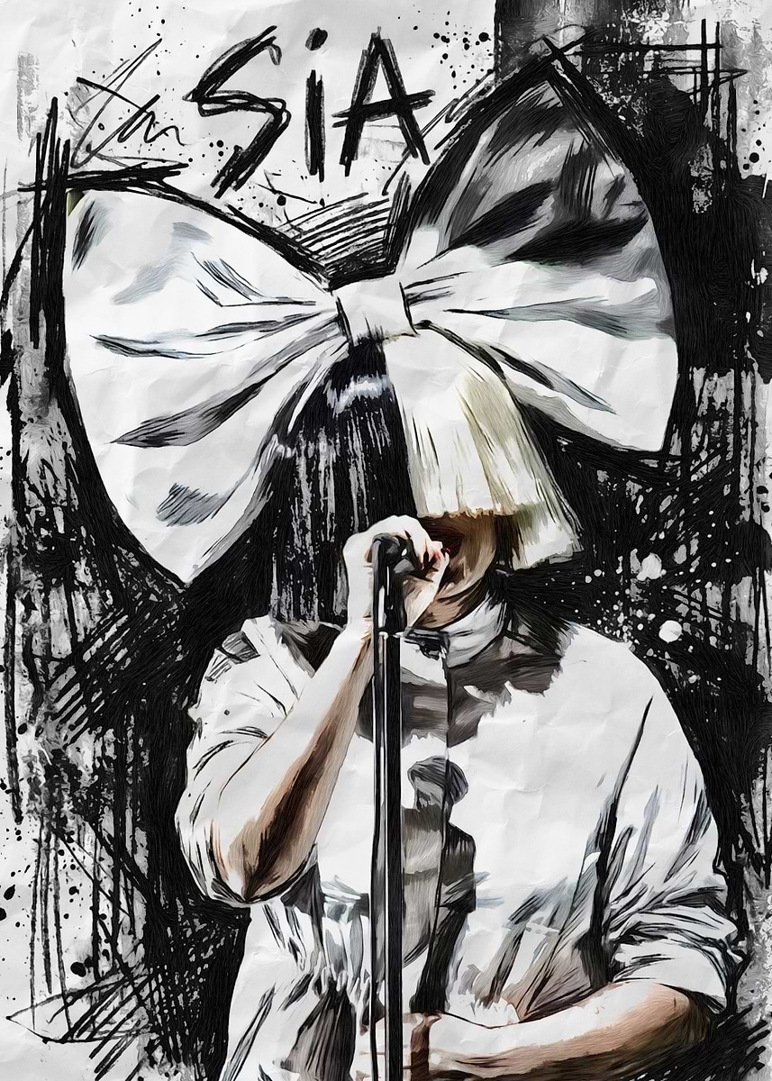 'Sia Portrait with Bow and Microphone' Poster, picture, metal print ...
