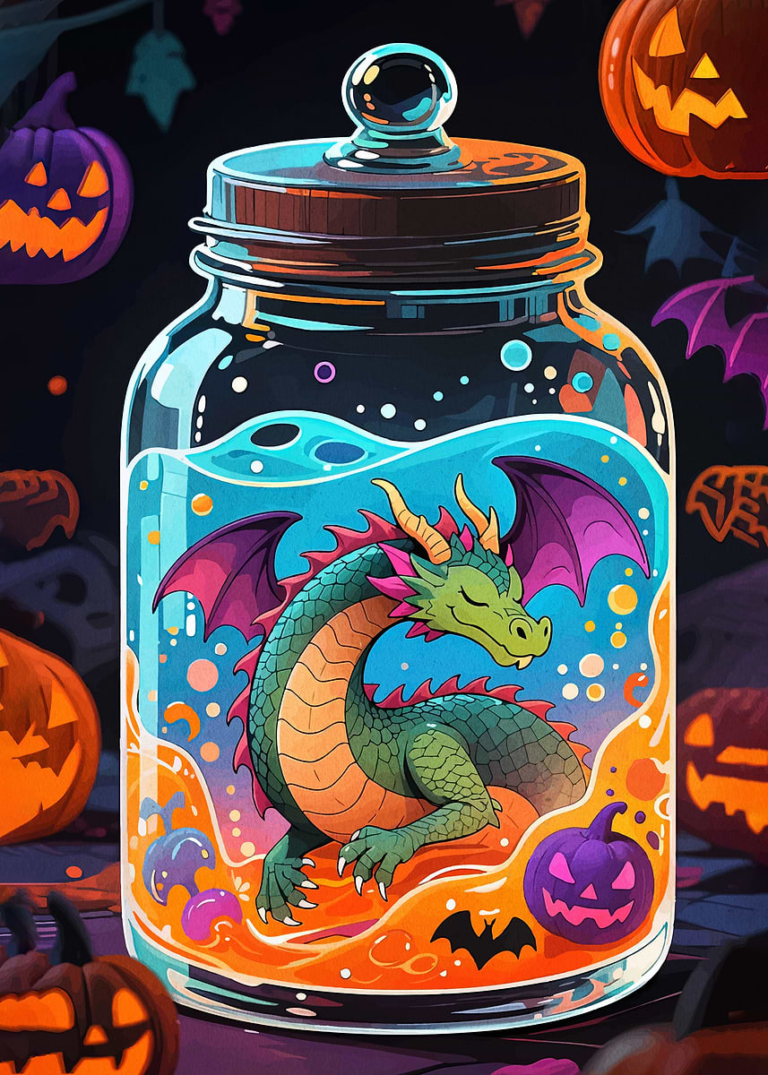 'Dragon in a Jar Halloween' Poster, picture, metal print, paint by ...