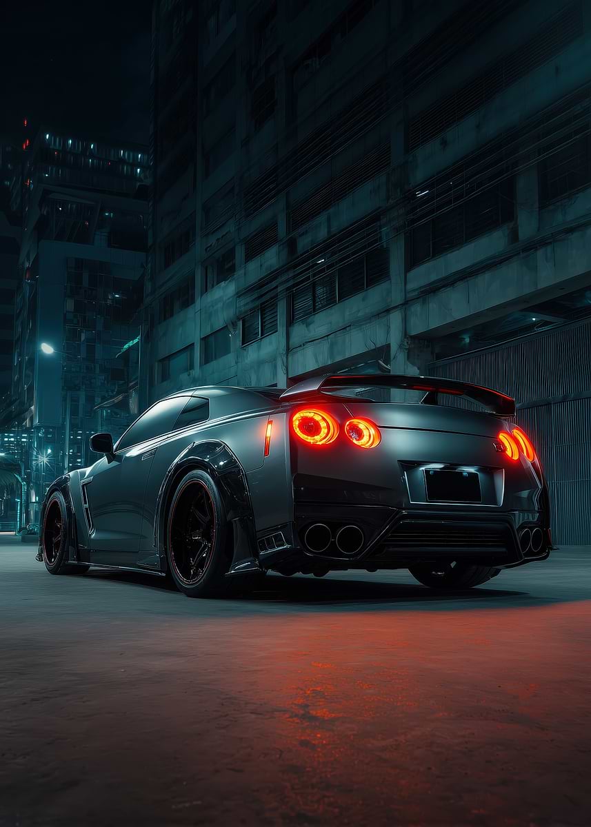 'Sleek Nissan GTR at Night' Poster, picture, metal print, paint by ...