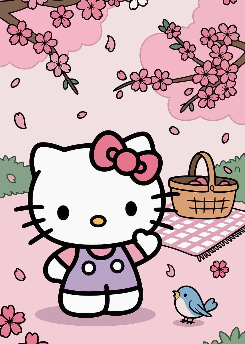 'Hello Kitty Cherry Blossom Picnic' Poster, picture, metal print, paint ...