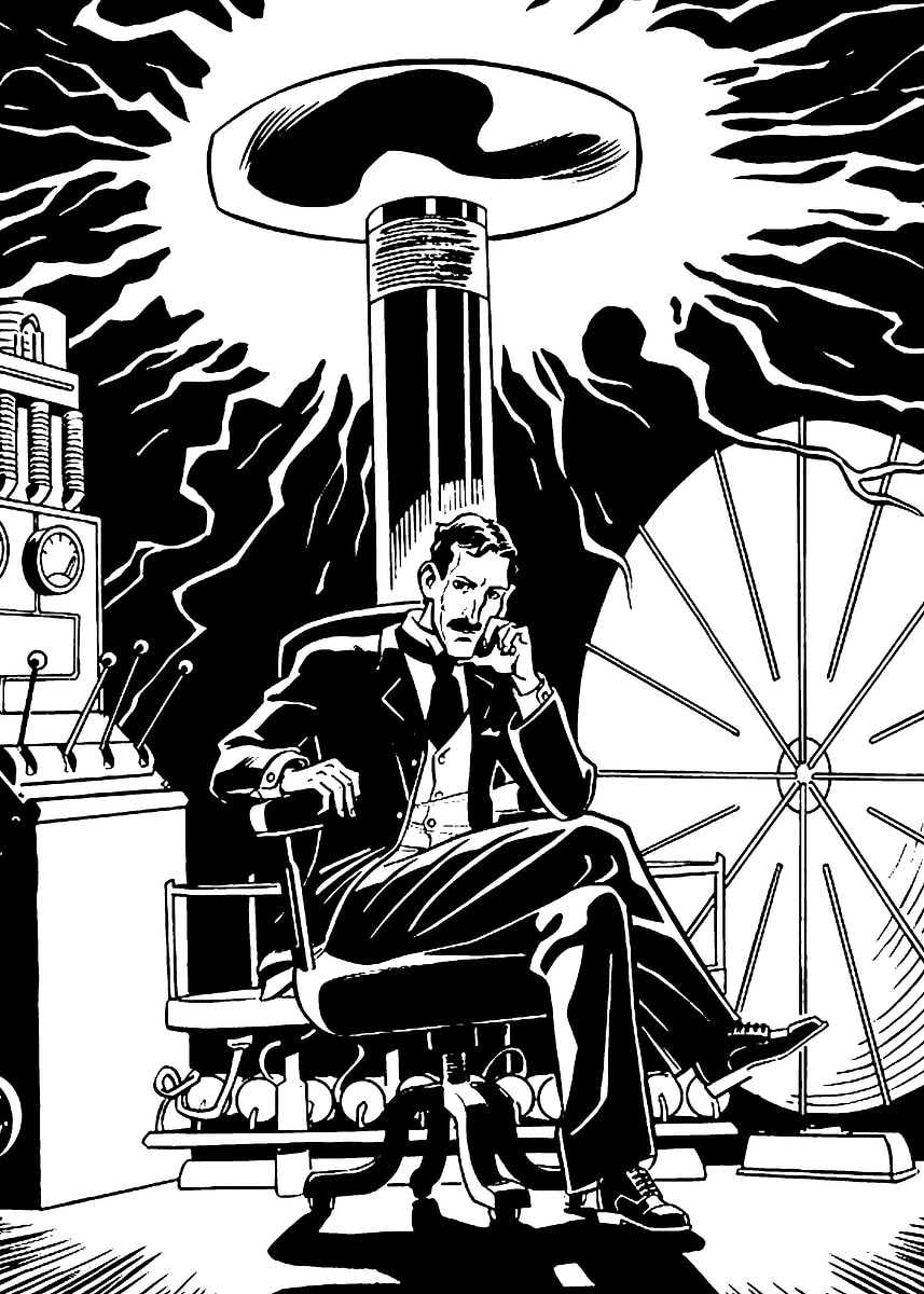 'Nikola Tesla in his laboratory' Poster, picture, metal print, paint by ...