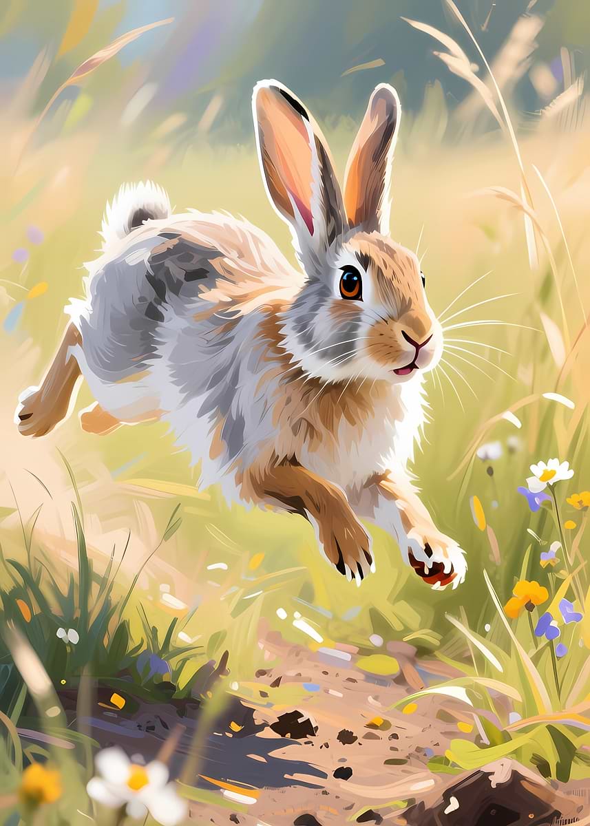 'Running Rabbit in a Meadow' Poster, picture, metal print, paint by ...