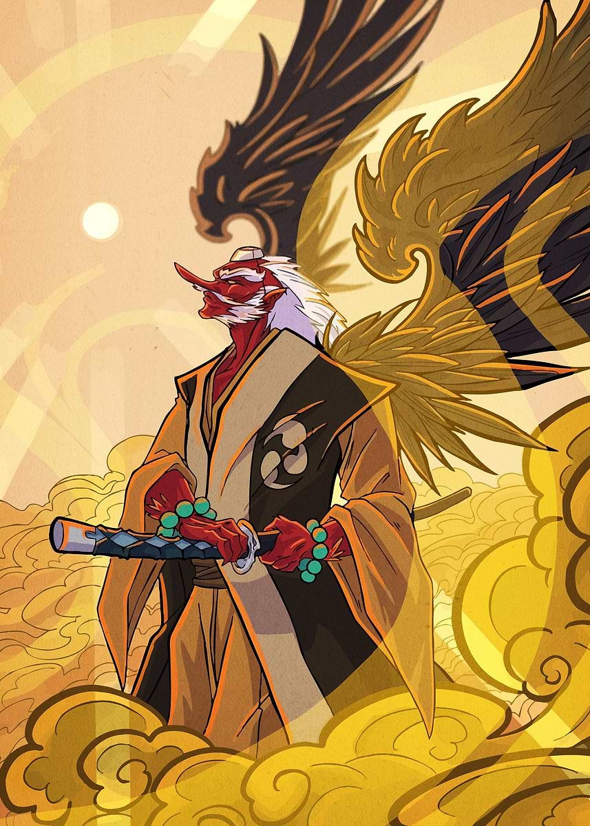 'Tengu Warrior Sword and Wings' Poster, picture, metal print, paint by ...