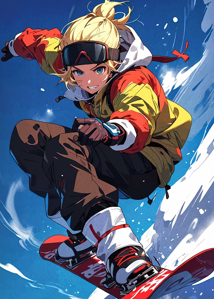 'Anime Snowboarder in Action' Poster, picture, metal print, paint by ...