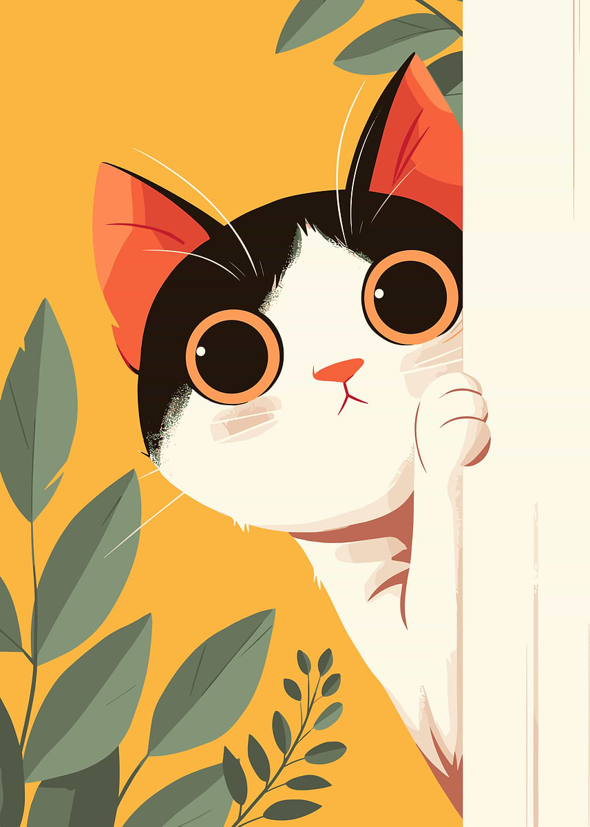 Cat Peeking Over Wall Drawing