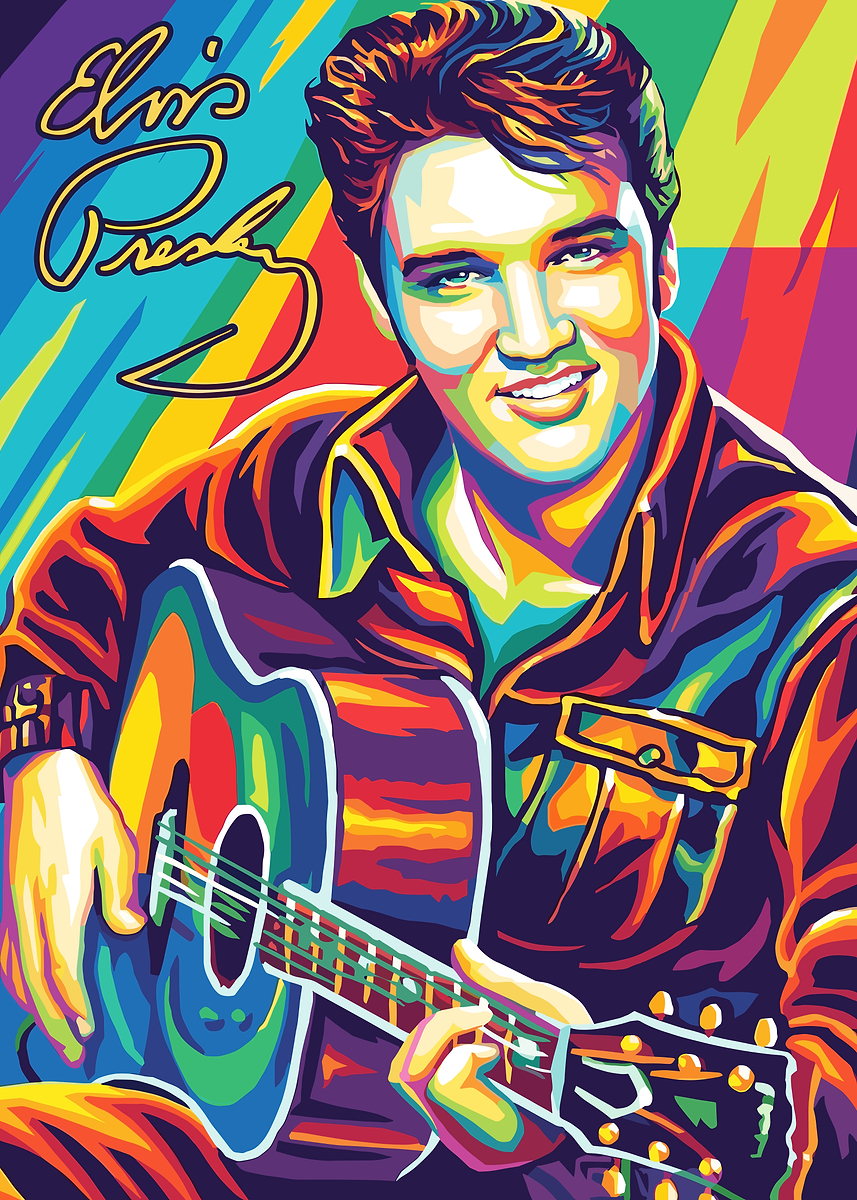 'Elvis Presley Colorful Portrait' Poster, picture, metal print, paint ...