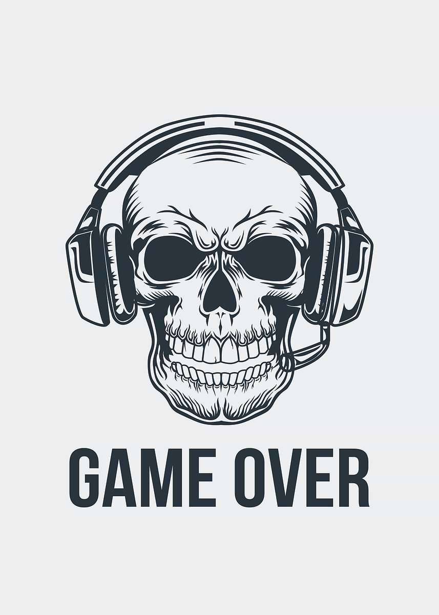 'Game Over Skull with Headset' Poster, picture, metal print, paint by ...
