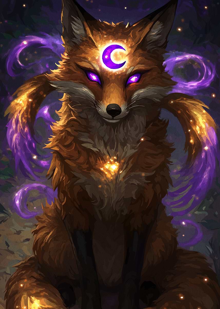 'Mystical Fox Crescent Moon' Poster, picture, metal print, paint by ...